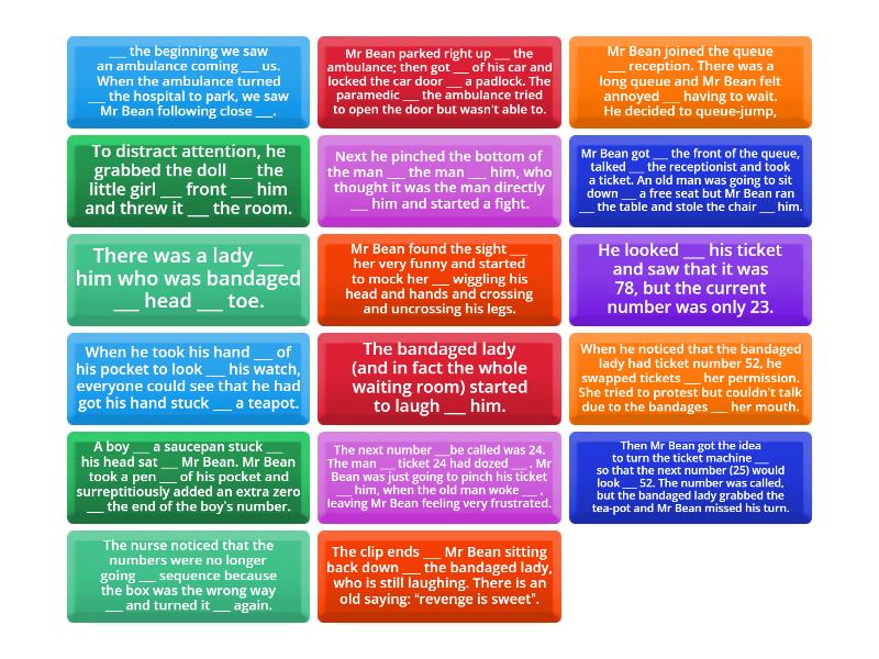 Prepositions and other little words: Mr Bean at the hospital - Flip tiles