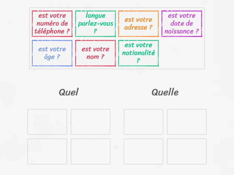 Quel ou Quelle: questions personnelles - Classificação em grupos