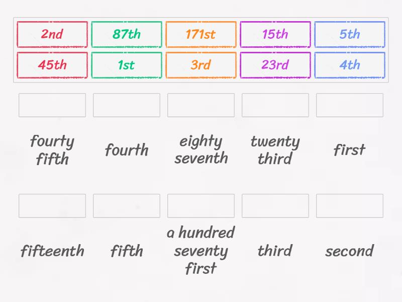 Ordinal numbers - Match up