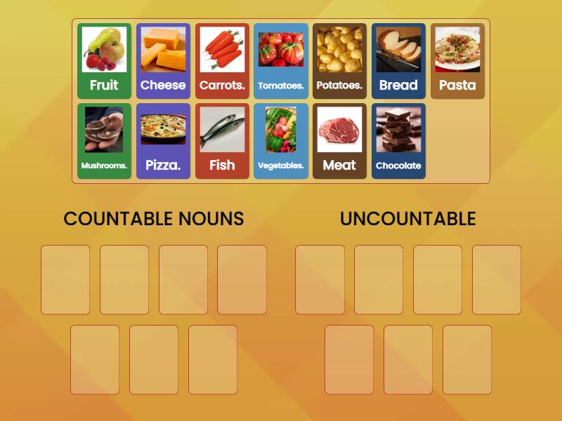 COUNTABLE AND UNCOUNTABLE NOUNS (FOOD) - Ordenar por grupo