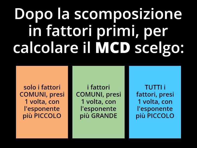 calcolo di MCD e mcm con scomposizione in fattori primi - Quiz