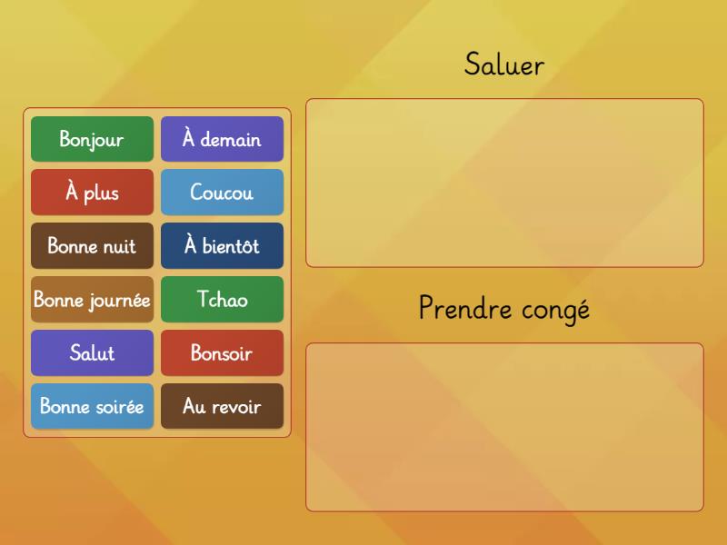 Saluer ou prendre congé ? - Ordenar por grupo