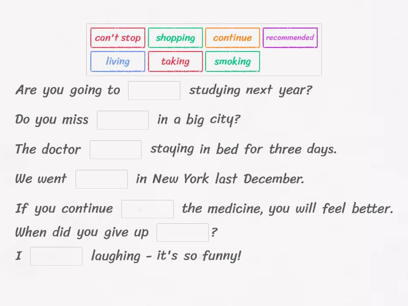 Verb -ing A2 - Complete the sentence