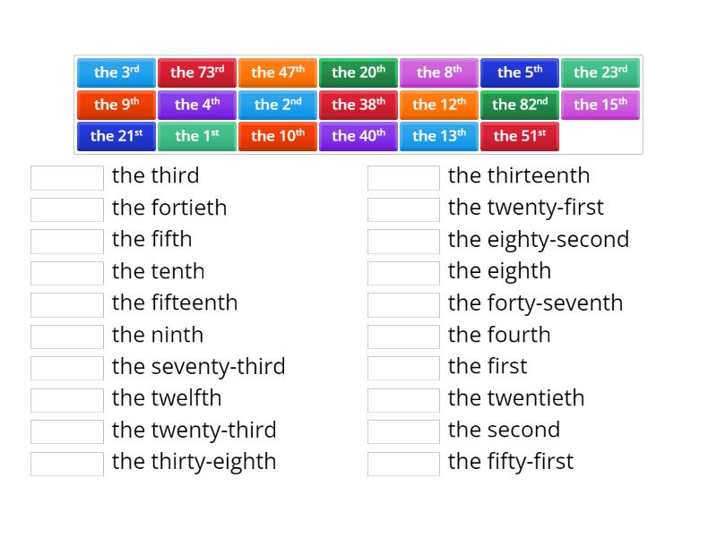Ordinal numbers - - Match up