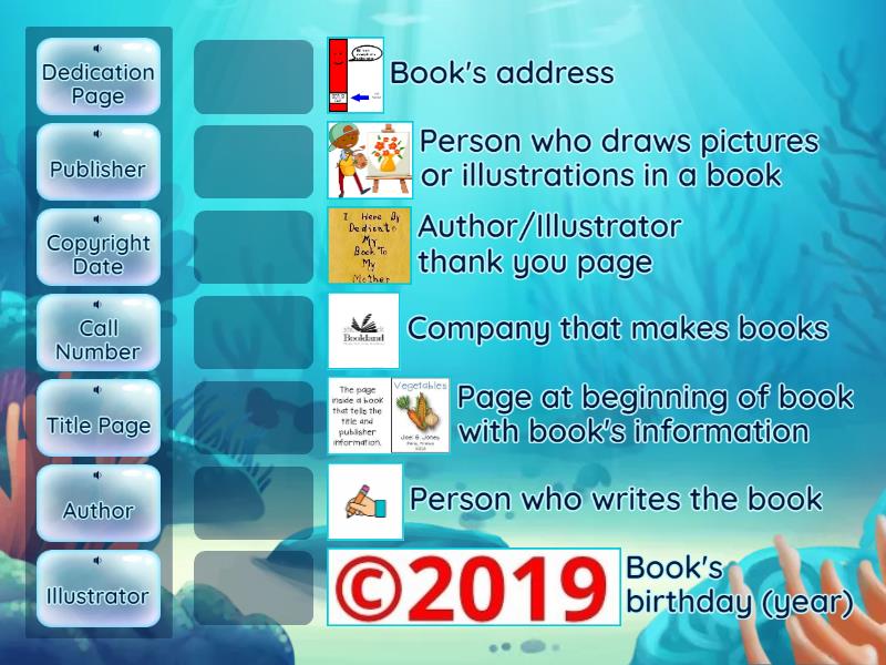 Grade 1 Parts of a Book Continued - Match up