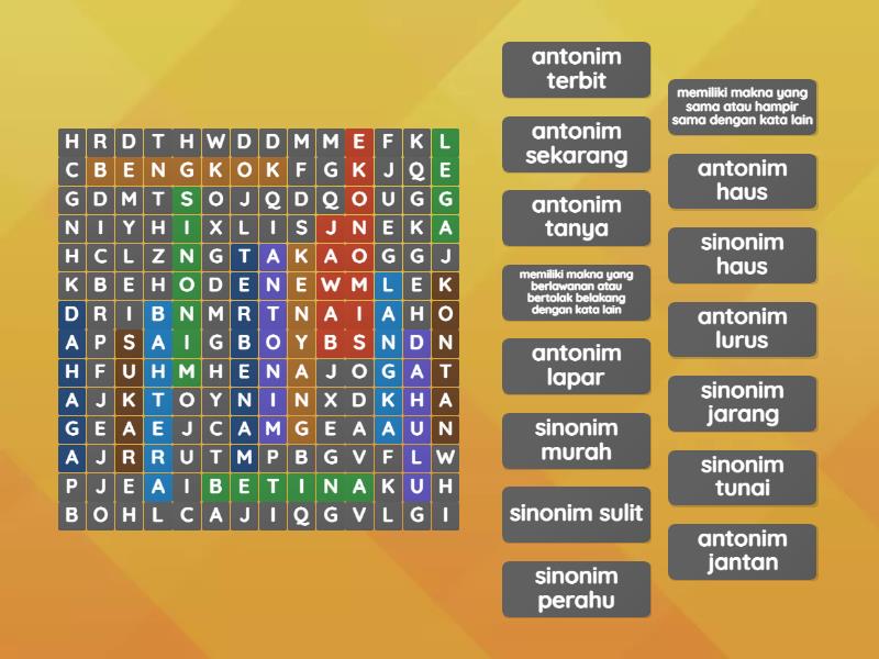 mengenal sinonim dan antonim kelas VI - Sopa de lletres