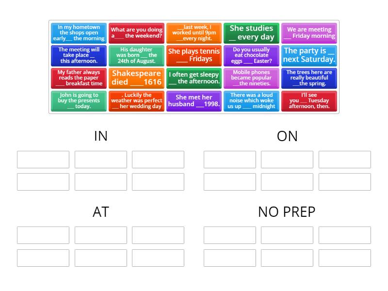 Prepositions of time - Group sort