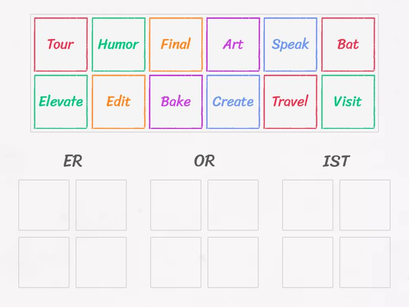 Suffixes. ER, OR, IST - Ordenar por grupo