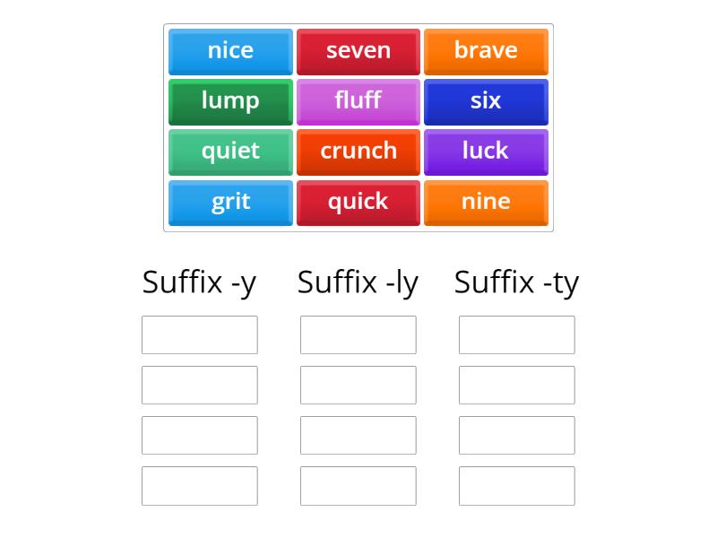 Suffixes -y, -ly ,-ty - Group sort