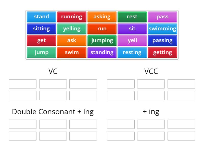 Syllable & Affixes Sort 2- Adding "ING" to Words - Group sort
