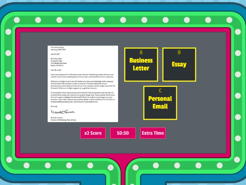 Writing - Gameshow quiz