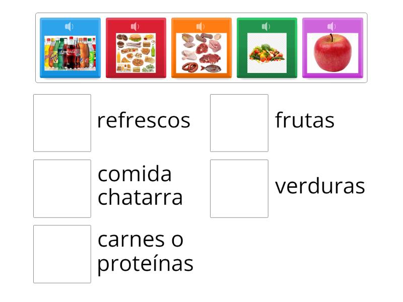 Alimentos saludables y alimentos no saludables - Une las parejas