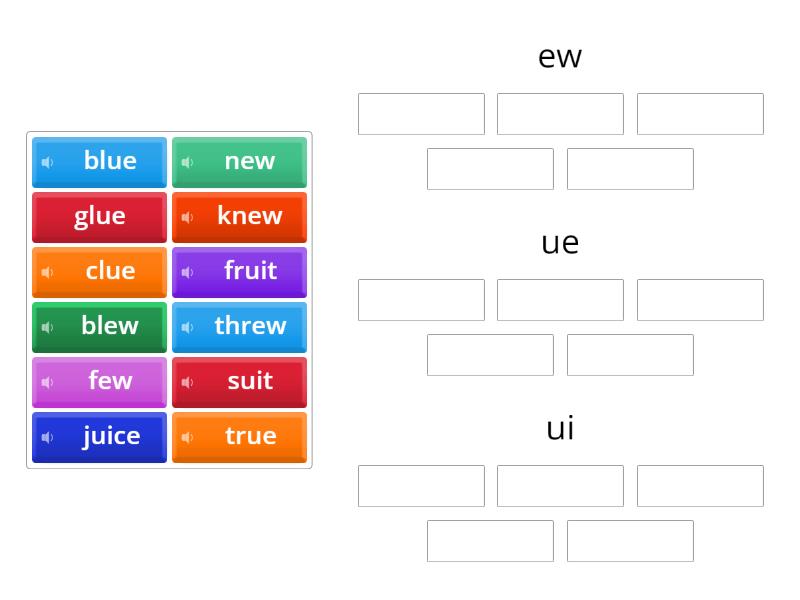 Word Sort ew, ue, ui - Group sort