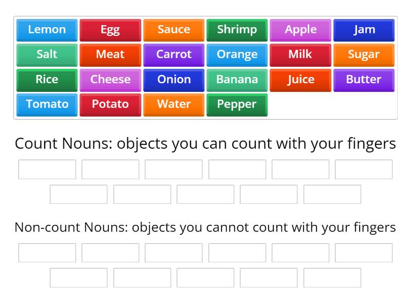 Count Nouns vs Non-count Nouns - Ordenar por grupo