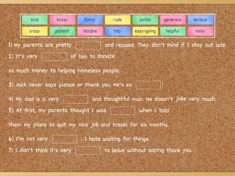 1A personality adjectives - Complete the sentence