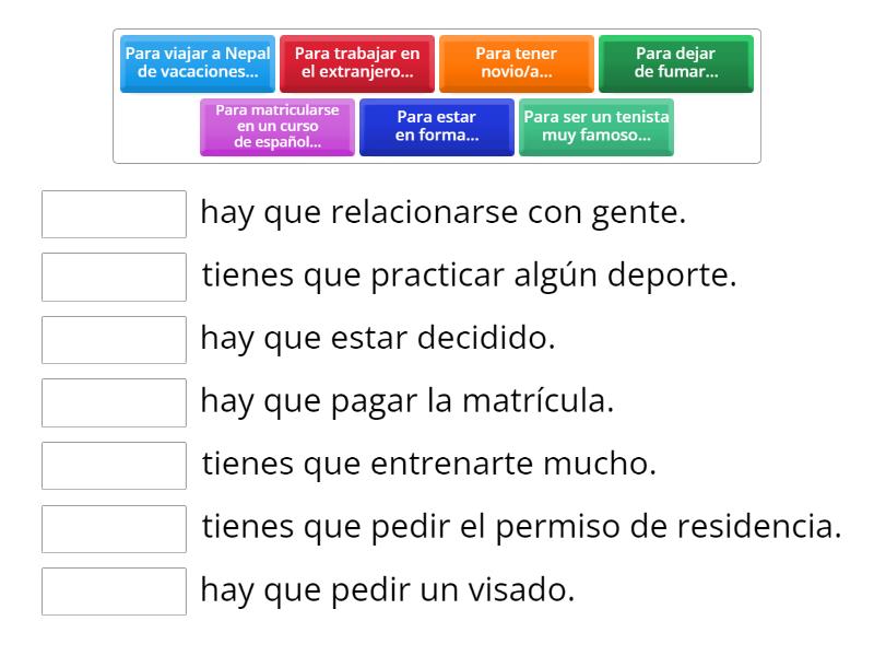 Uso de HAY QUE/TENER QUE + INFINITIVO - Associação