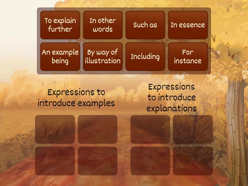 Expressions to introduce examples and explanations - Group sort