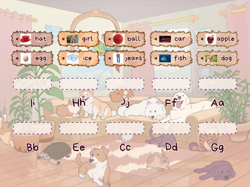 Connect the letters with the words. - Match up