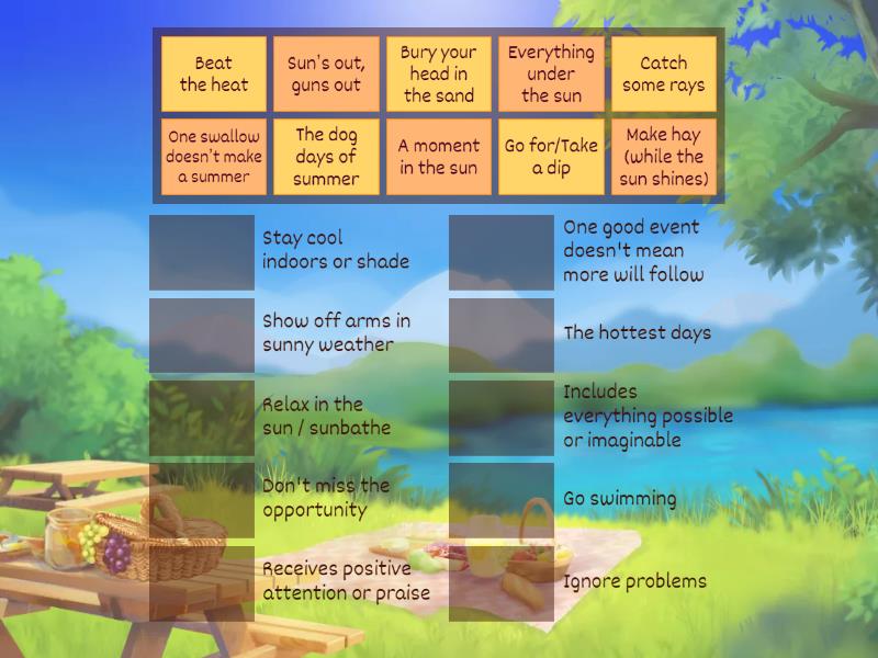 English Idioms and Expressions for the Summer (Match the idiom to the ...