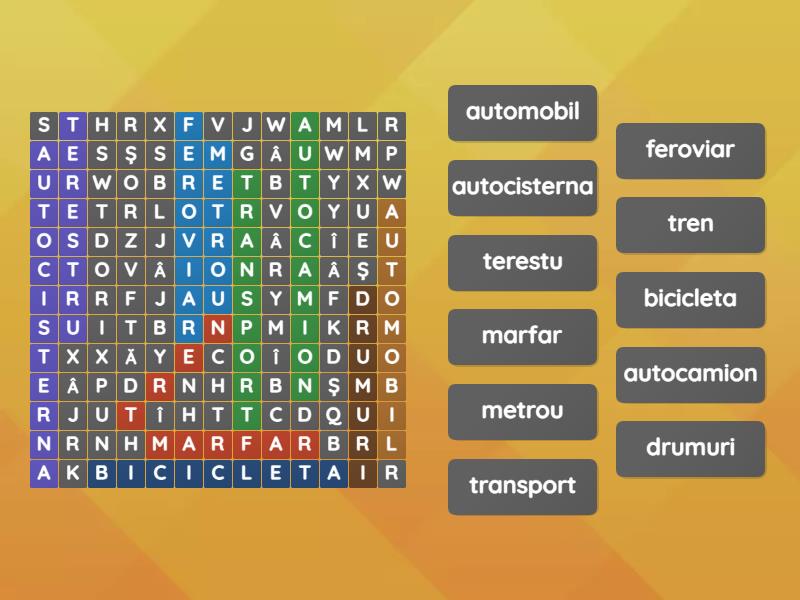 Cai si mijloace de transport terestru - Wordsearch
