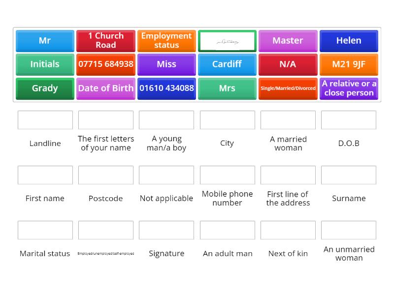 Language on forms ESOL - Match up