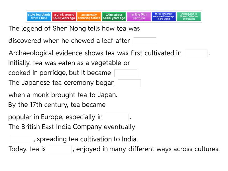 History of tea - Complete the sentence