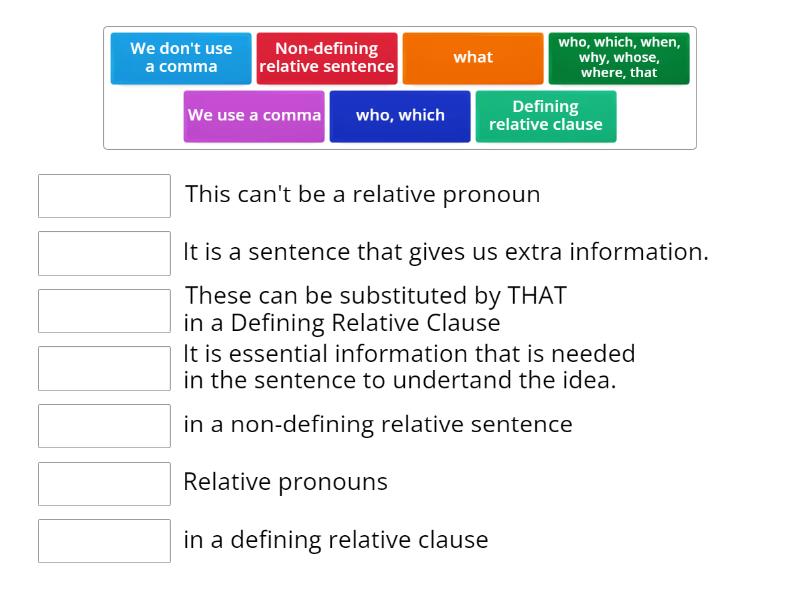 Defining and non-defining relative clauses - Match up