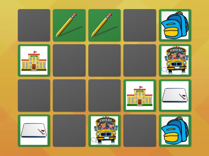 Matching School Items - Matching pairs