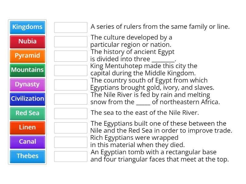 Ancient Egypt Vocabulary Part 1 - Match up