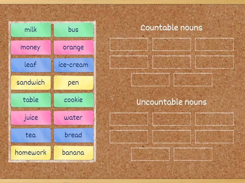 Countable & Uncountable nouns - Ordenar por grupo
