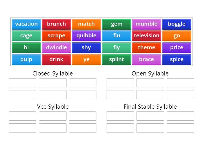Syllable Types with step 7 words - Group sort