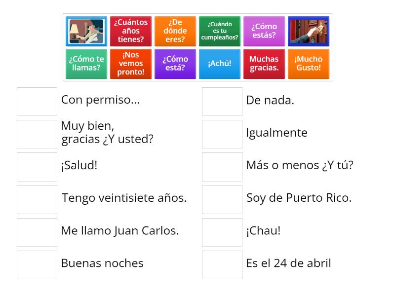 Saludos, despedidas, presentación y frases de cortesía - Match up