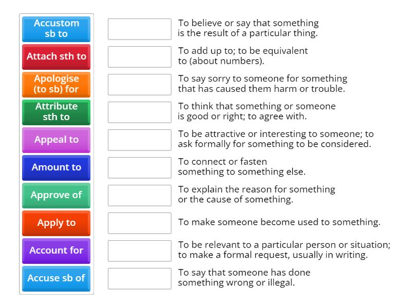 CA Dependent prepositions: Verb-preposition pairs #1 Meaning - Match up