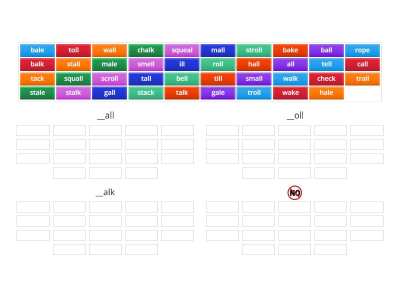 Skill 5.9: Phonograms all, oll, & alk - Group sort