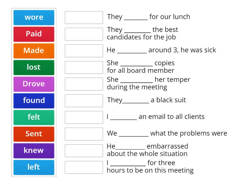 Irregular Verbs - Day in the Office (EnglishPost.org) - Match up