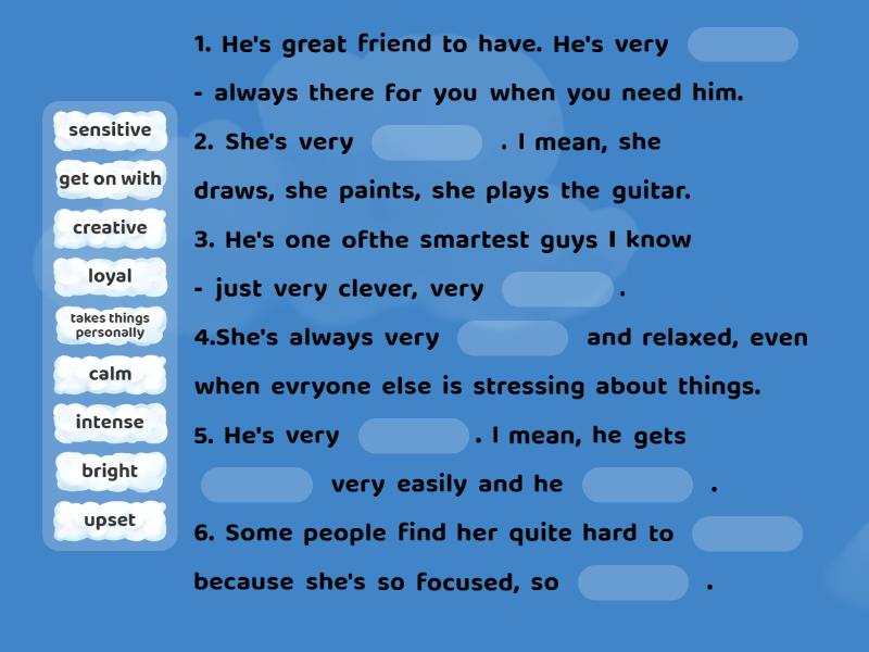 Describing character (Outcomes B1, Unit 12 p.106 ex.1) - Complete the ...