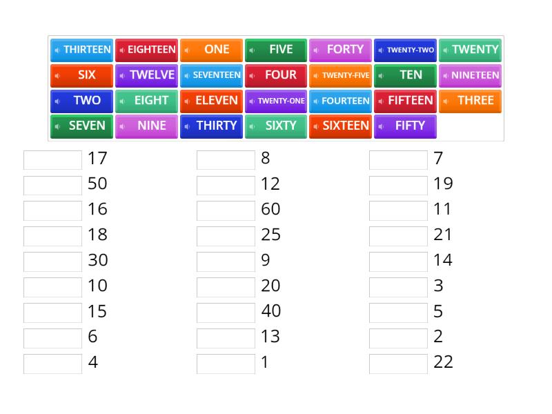 NUMBERS 1-60 - Match up