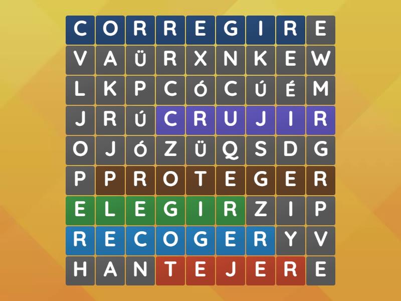 verbos acabados en ger gir - Sopa de letras