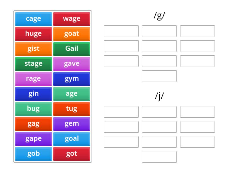 Step 7 Word Sort Hard and Soft G - Group sort