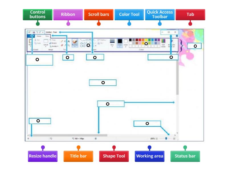 Parts of MS Paint Window Labelling - Diagrama con etiquetas