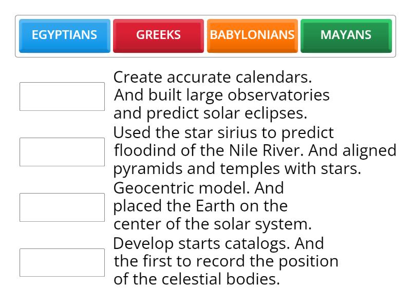Early Civilizations and Astronomy - Match up