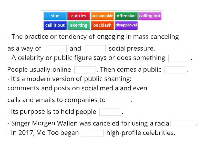 Cancel culture (pre-class) - Complete the sentence