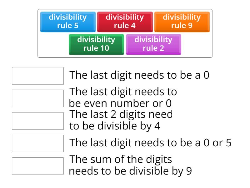 divisibility rules - Match up