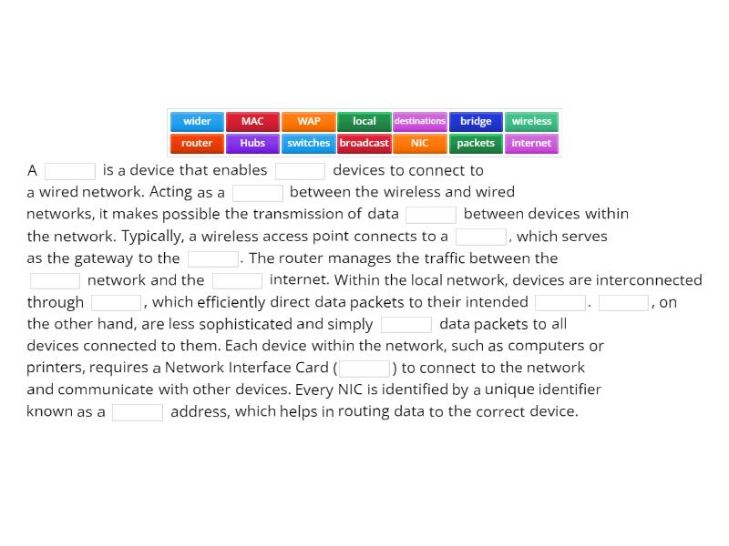 Network Hardware - Complete the sentence