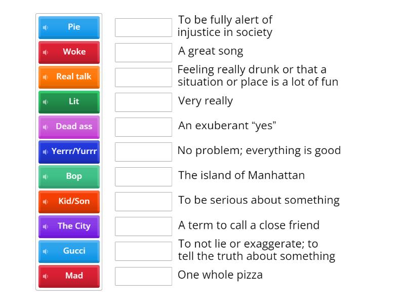 New York slang - Match up