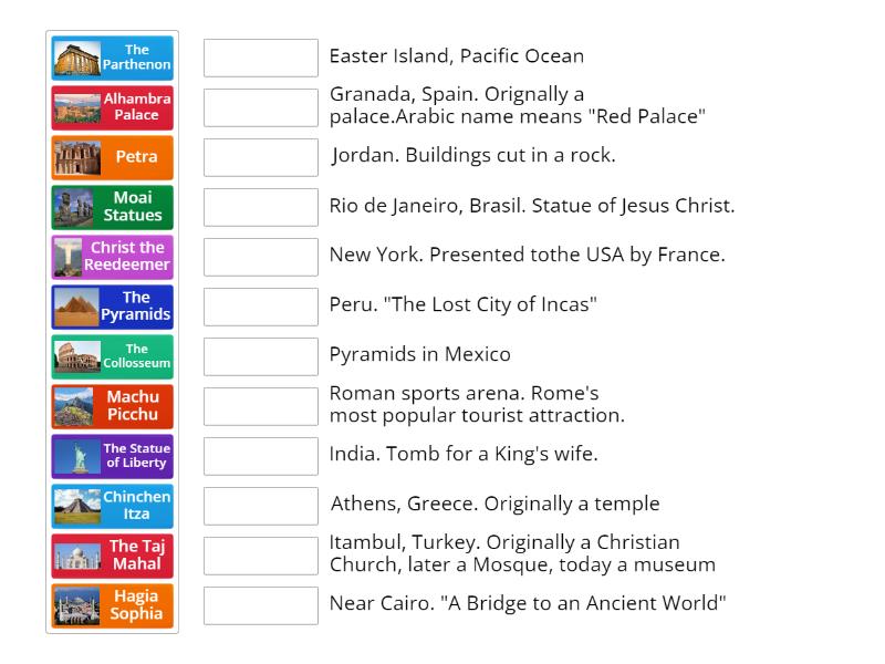 The wonders of the world.- grade 8 - Match up