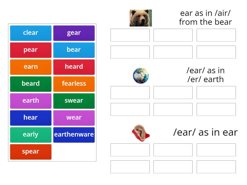 ear = 3 sounds - Group sort
