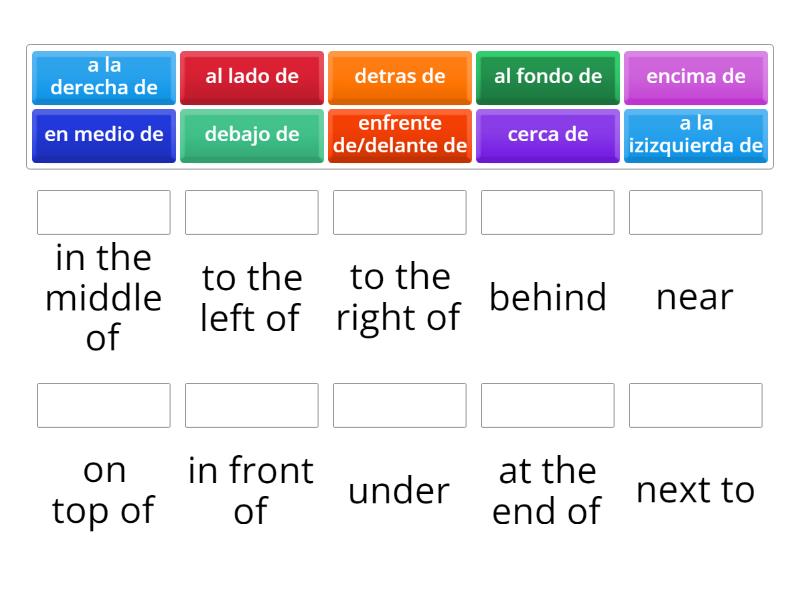 Words to describe location - Match up