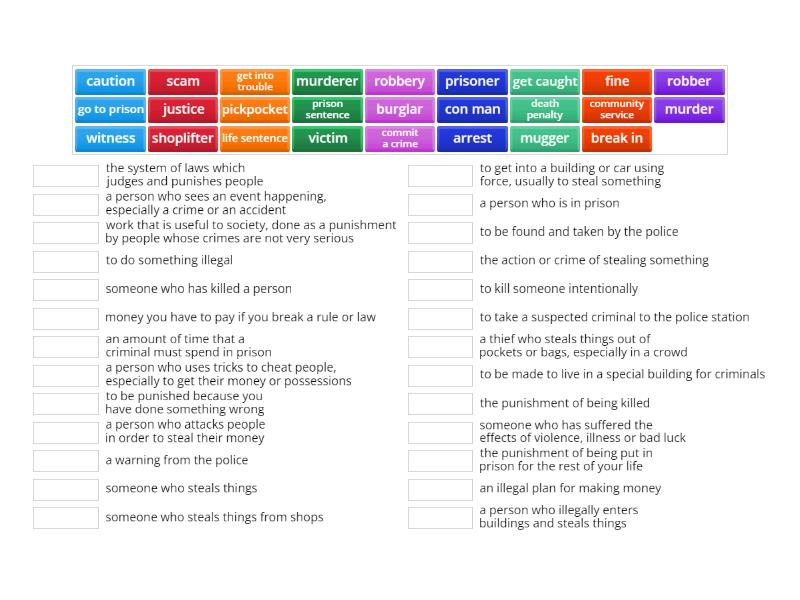 Think 3 Unit 8 Crime vocabulary - Match up