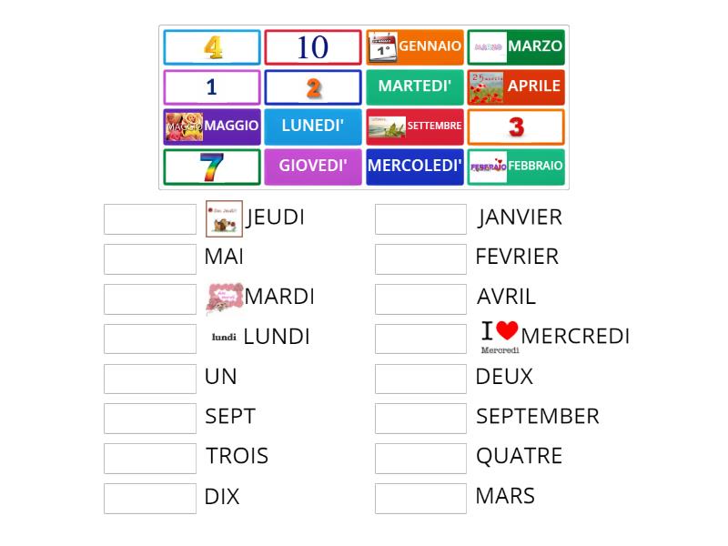 Nombres, jours de la semaine et mois - Une las parejas